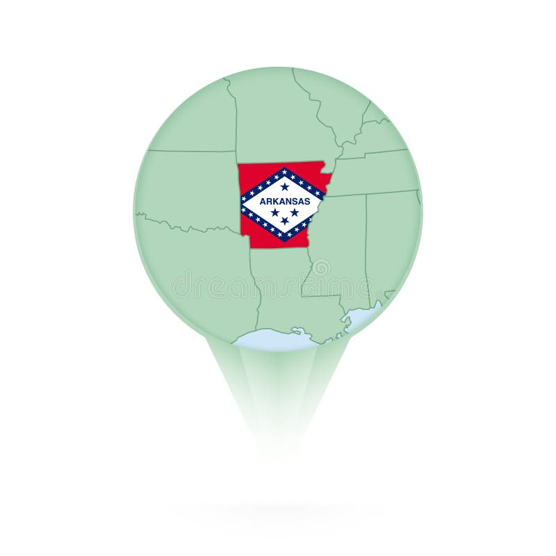 Arkansas Map, Stylish Location Icon with Arkansas Map and Flag Stock ...
