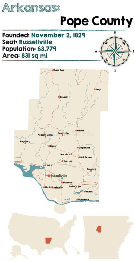 Map of Pope County in Arkansas Stock Vector - Illustration of federal ...
