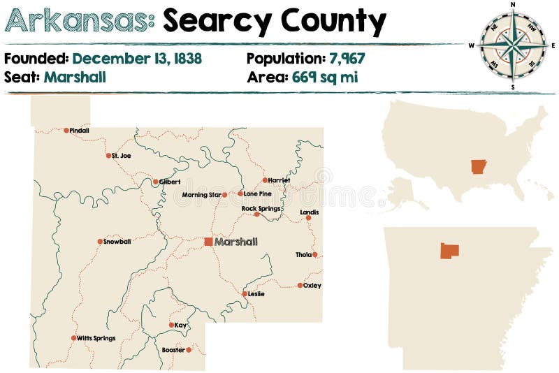 Arkansas, Searcy County Map Stock Vector - Illustration of brown ...