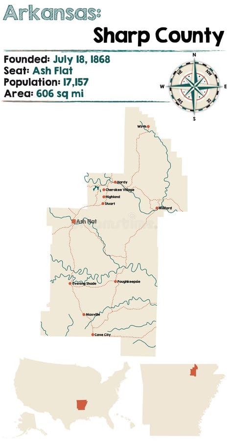 Arkansas, Sharp county map stock vector. Illustration of detail - 97229530