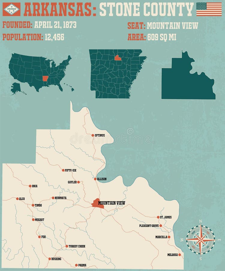 Arkansas: Stone county map stock vector. Illustration of america - 88614732