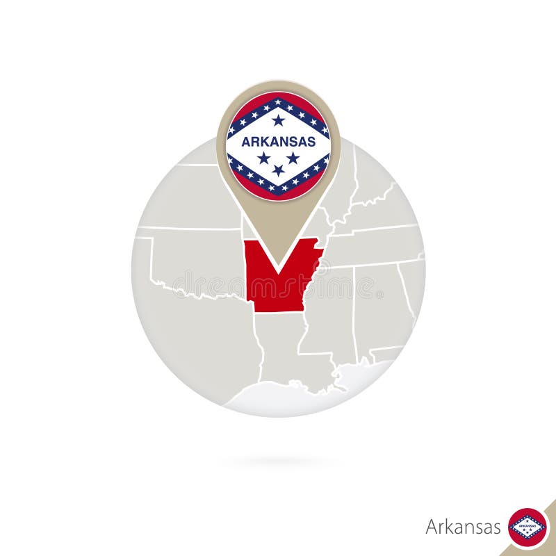 Arkansas US State Map And Flag In Circle. Map Of Arkansas, Arkansas ...