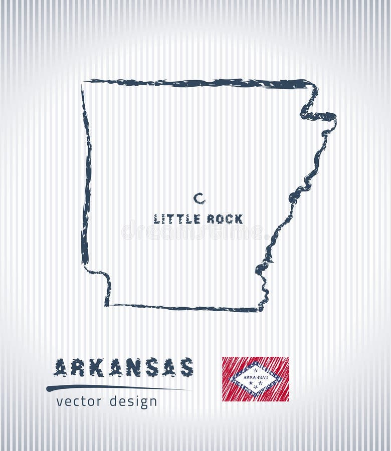 Arkansas National Vector Map with Sketch Chalk Flag. Sketch Chalk Hand ...