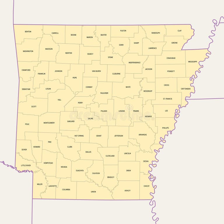Arkansas, U.S. State, Subdivided into 75 Counties, Political Map Stock ...