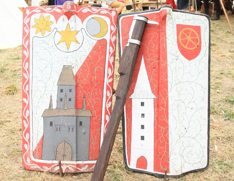 Arkebuse and shields stock image. Image of arkebuse, gothic - 54081037