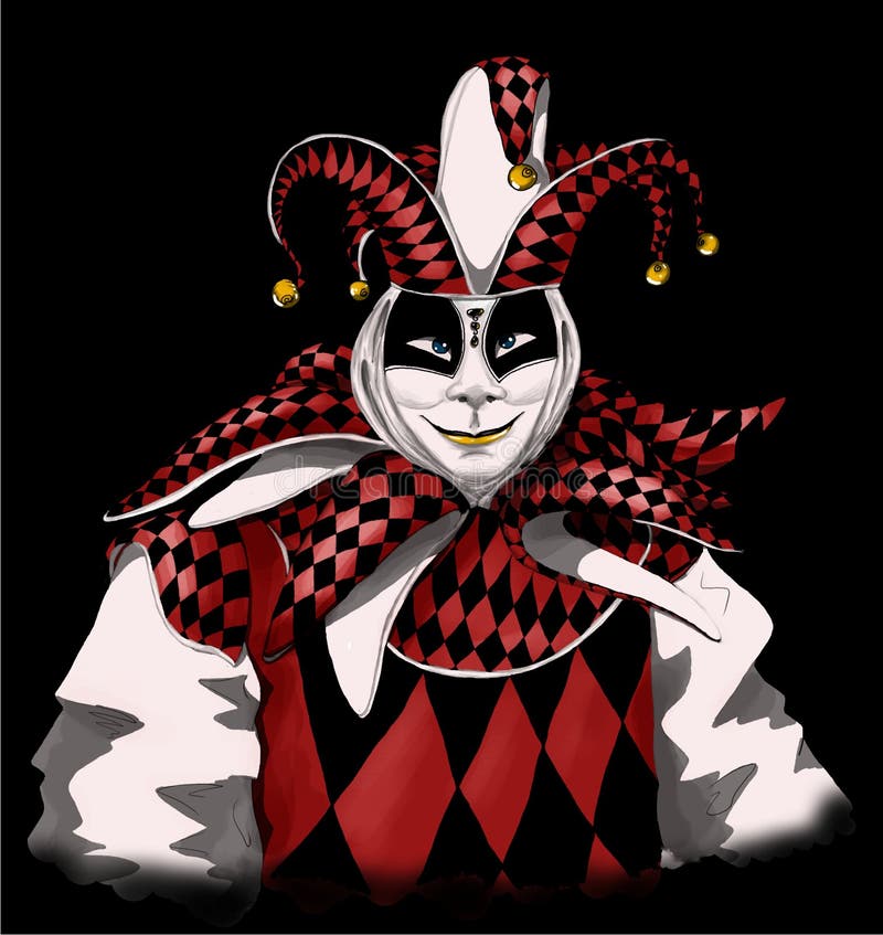 Arlekin W Czerwonym Kapeluszu Ilustracji - Ilustracja złożonej z czerwonym, arlekin: 58536566