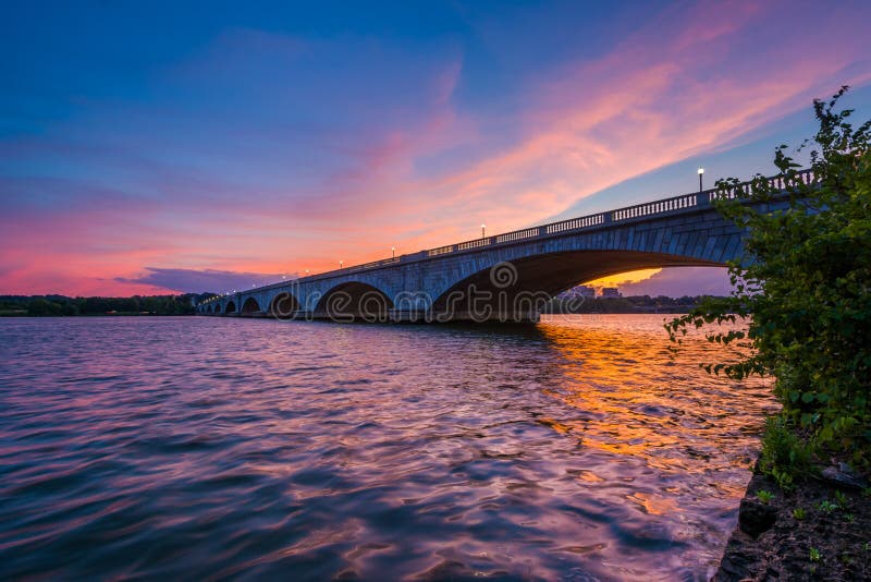 The Arlington Memorial Bridge and Potomac River at Sunset, in ...