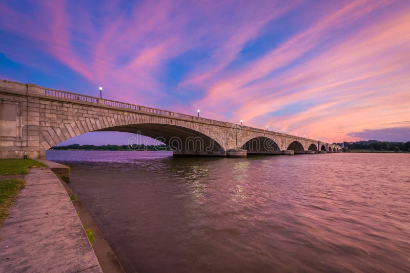The Arlington Memorial Bridge and Potomac River at Sunset, in ...