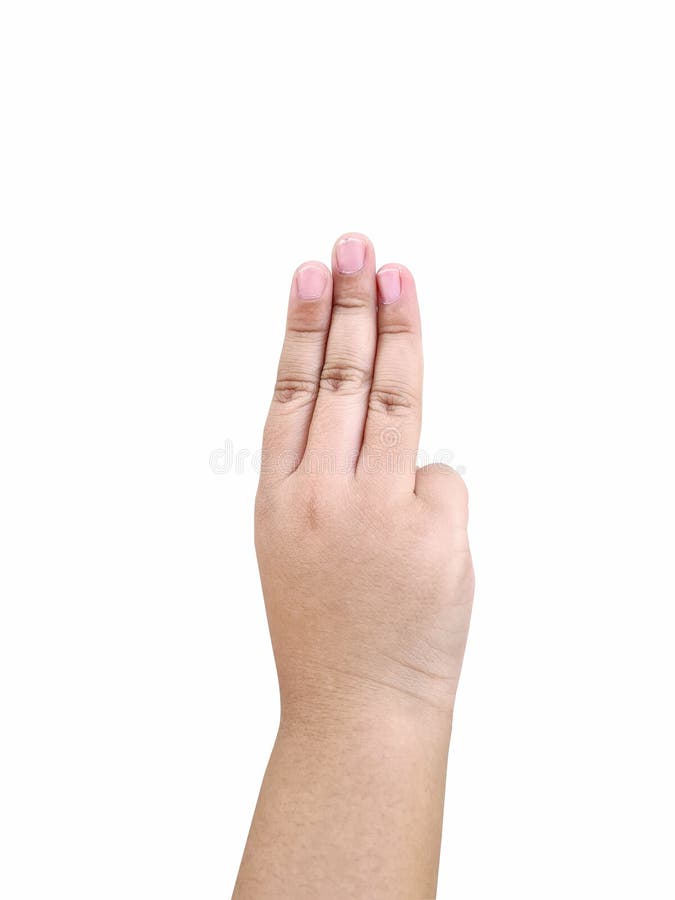 The Arm of the Child Holds Three Fingers As a Symbol. Isolated White ...