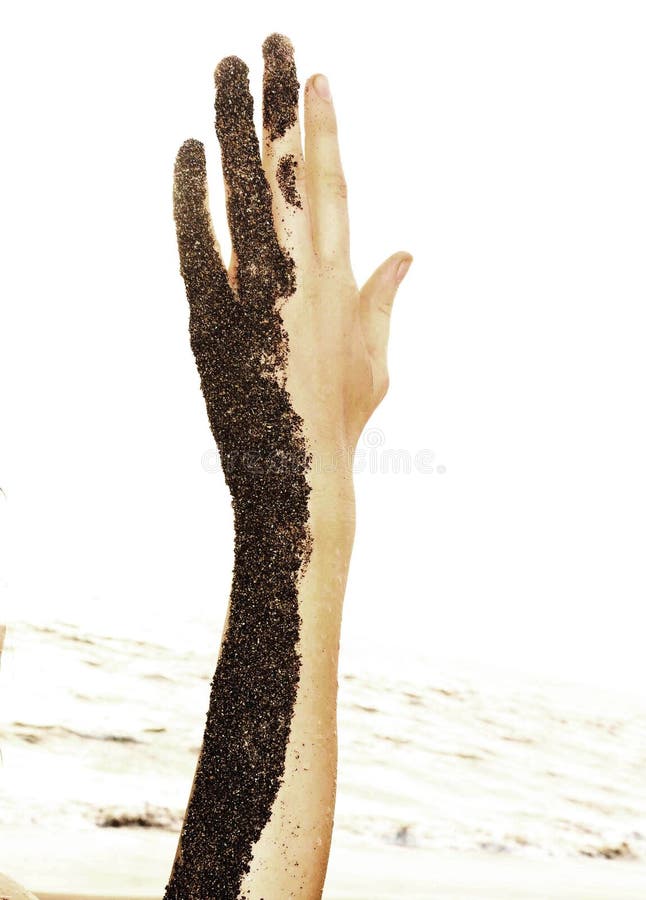 Arm Half Covered in Sand at the Beach Stock Photo - Image of health ...