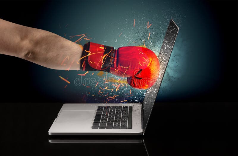 Arm Hitting Strongly Laptop Screen Stock Image - Image of elegant ...
