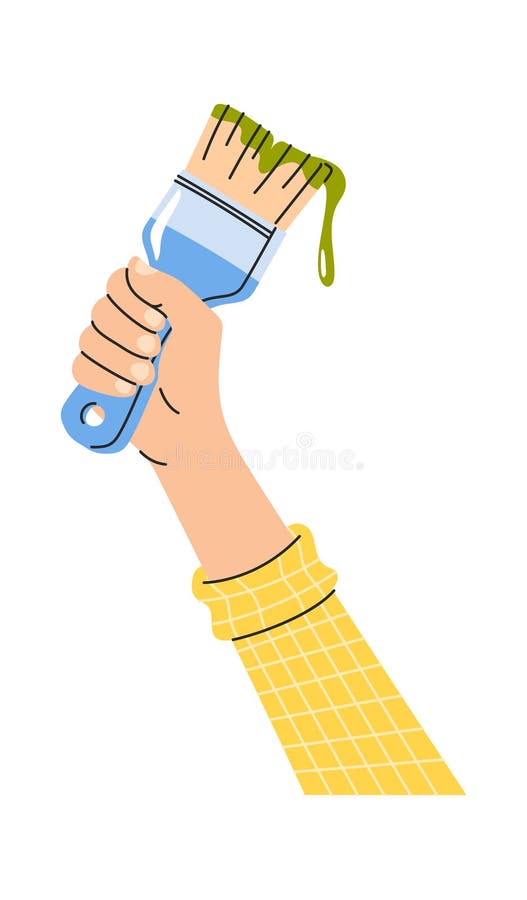 Arm Holding Brush Hand Drawn Stock Vector - Illustration of decorator ...