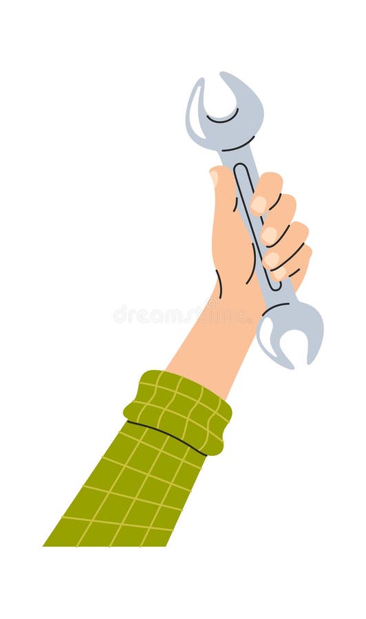 Arm Holding Wrench Hand Drawn Stock Vector - Illustration of instrument ...