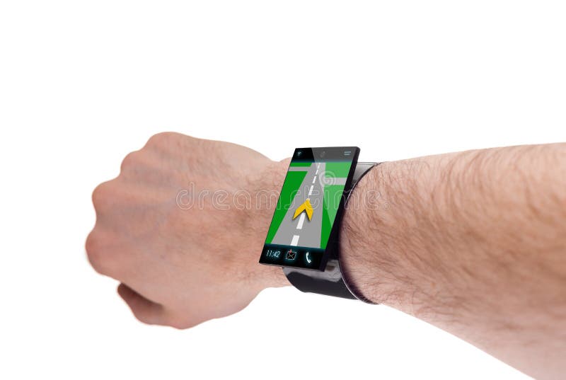 Arm with a Modern Internet Smartwatch, Isolated on White Stock Photo ...