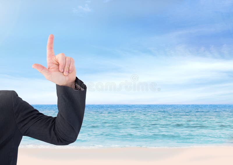 Arm Pointing Up at Sky on Beach Stock Photo - Image of lens, shore ...