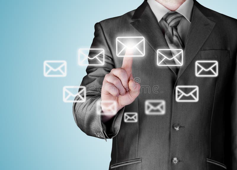 Arm Press Button in Envelope Icon on Touch Screen Stock Image - Image ...