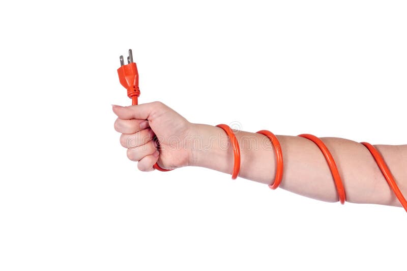 Arm Wrapped in an Orange Electrical Power Cord Stock Photo - Image of ...