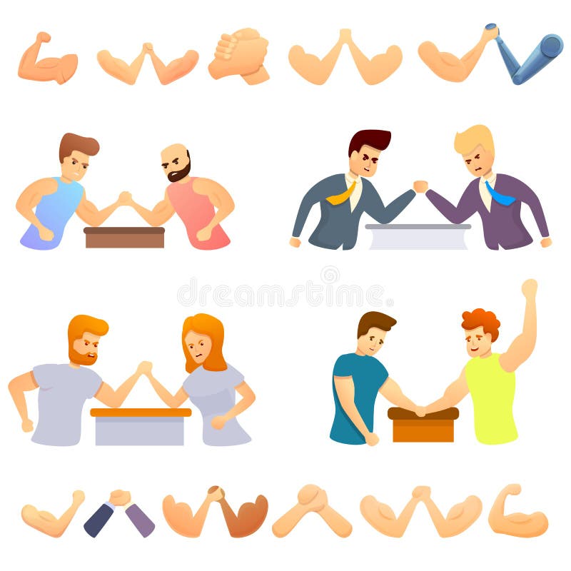Arm Wrestling Icons Set, Cartoon Style Stock Vector - Illustration of ...