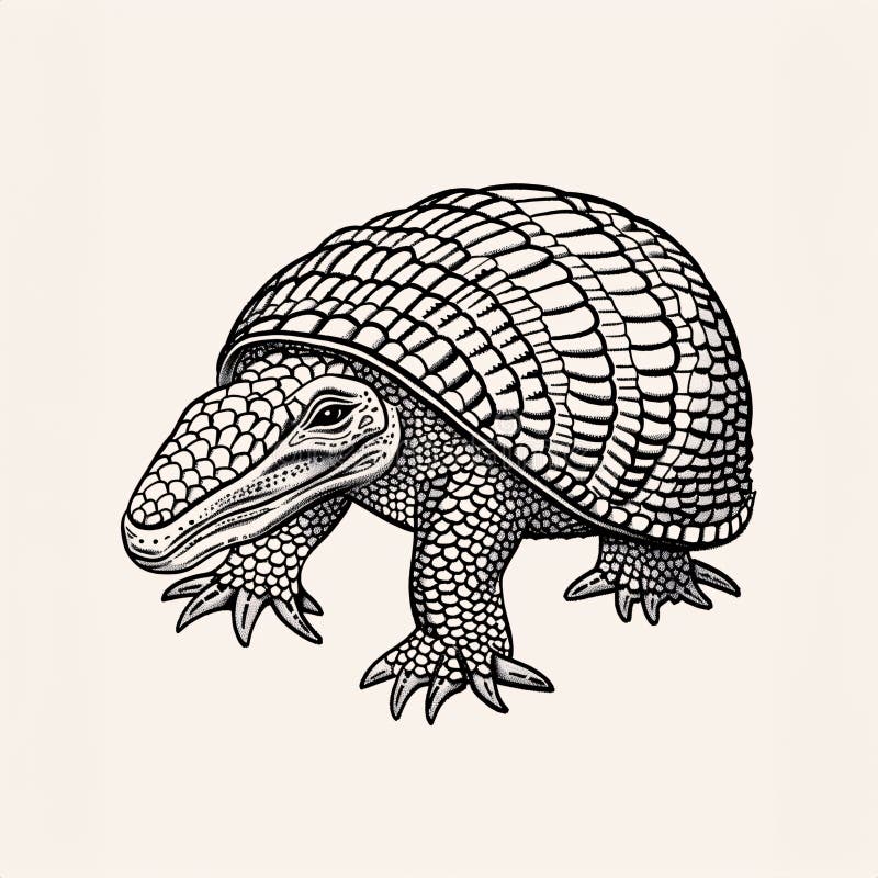 Armadillo - a Black and White Drawing of a Large Animal Stock ...