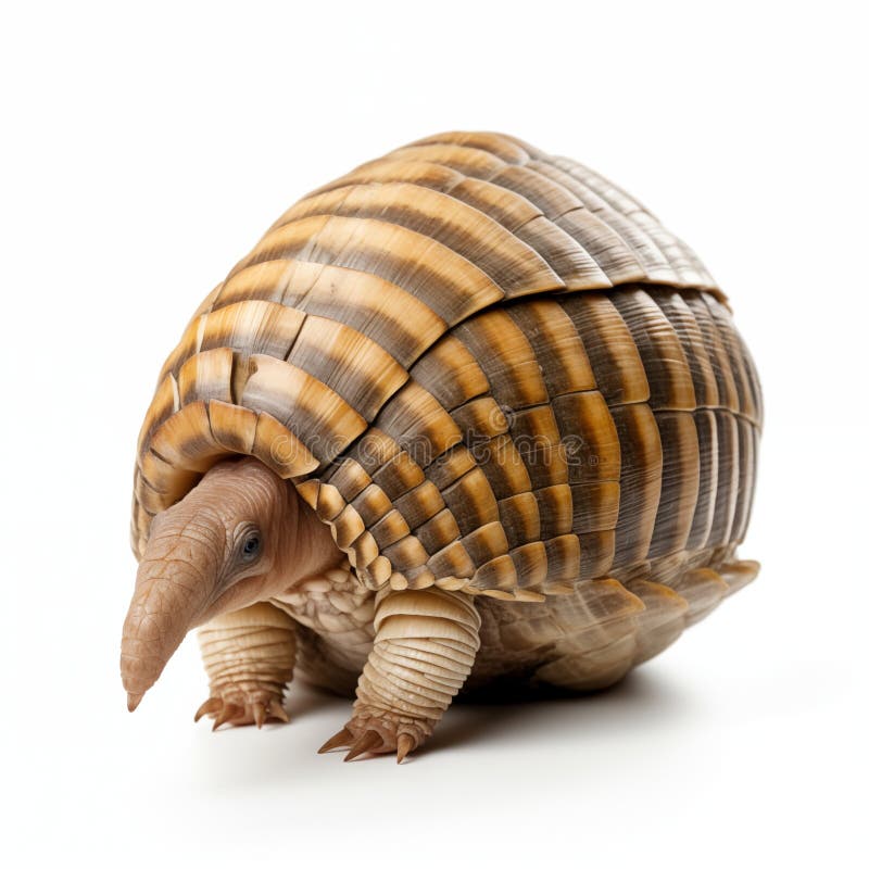 Armadillo with Detailed Shell and Claws Curled Up on White Background ...