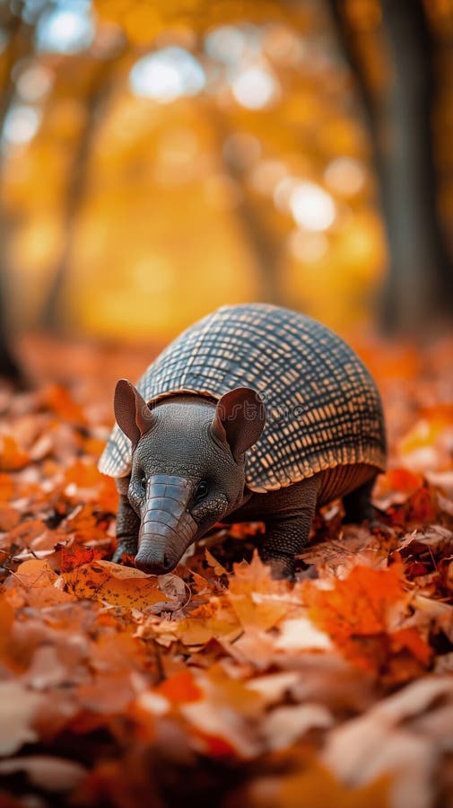 An Armadillo Foraging for Food in the Autumn Garden Stock Photo - Image ...