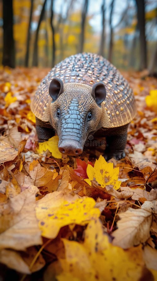 An Armadillo Foraging for Food in the Autumn Garden Stock Photo - Image ...