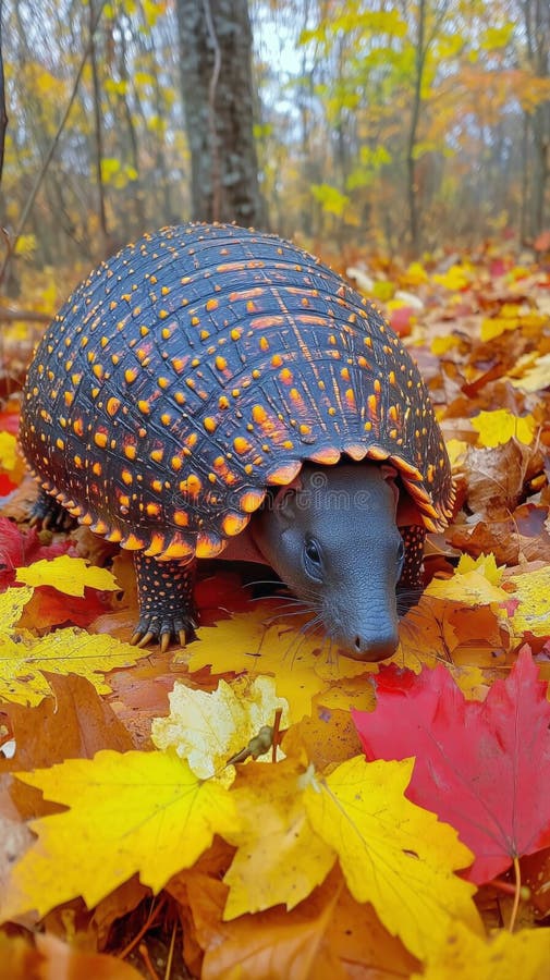 An Armadillo Foraging for Food in the Autumn Garden Stock Photo - Image ...