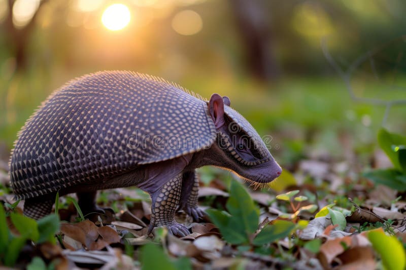 An Armadillo Foraging for Food in the Autumn Garden Stock Photo - Image ...