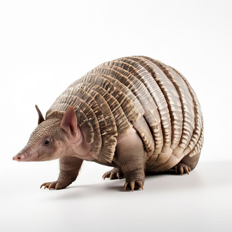 Armadillo Portrait with Distinctive Shell on White Background Stock ...