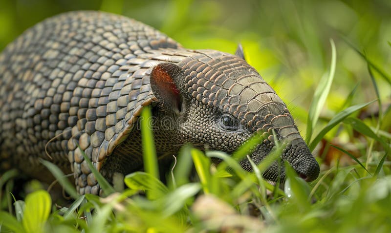 An Armadillo Seen in the Grass with Its Segmented, Textured Shell ...