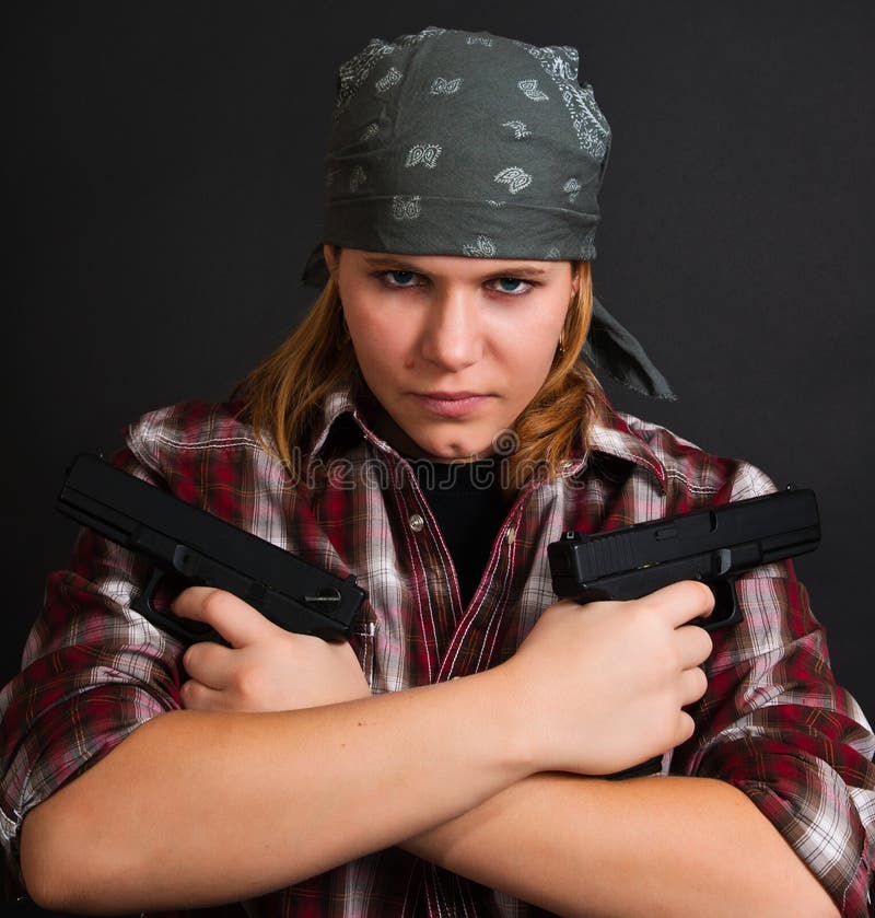 Armed bandit girl stock image. Image of assault, armed - 17823775