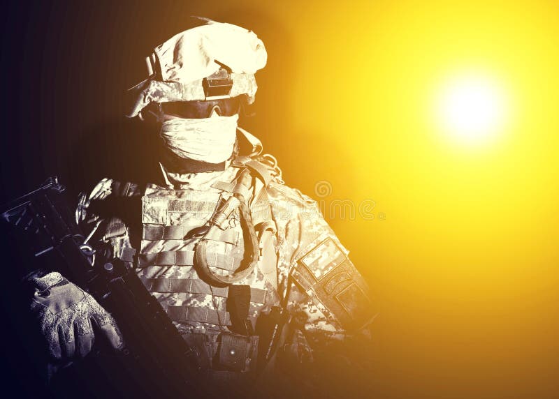 Special Forces Soldier in Projector Dazzling Light Stock Photo - Image ...