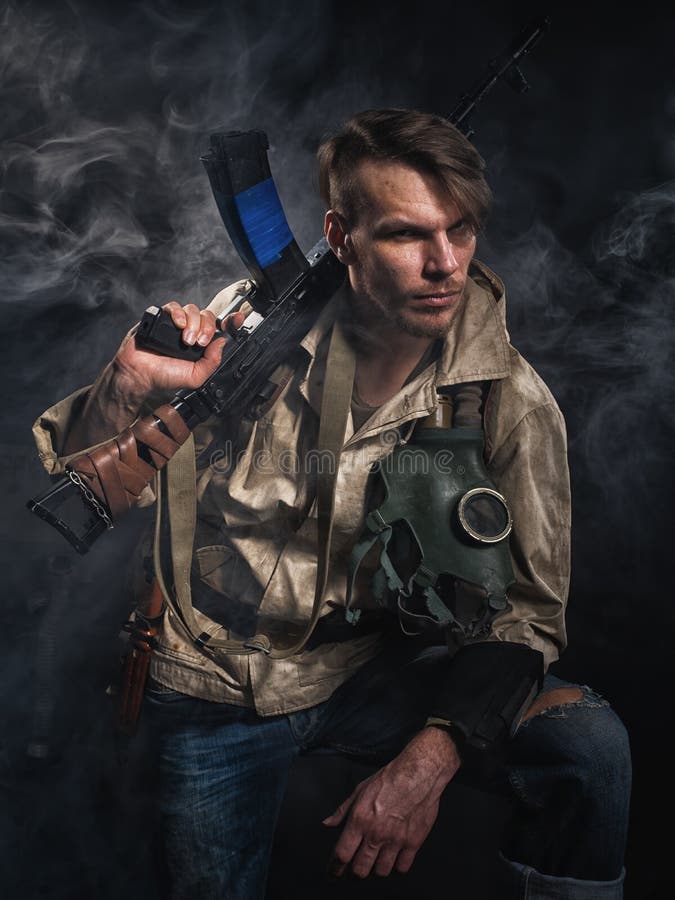Armed Man with a Gun. Stalker. Stock Photo - Image of banner ...