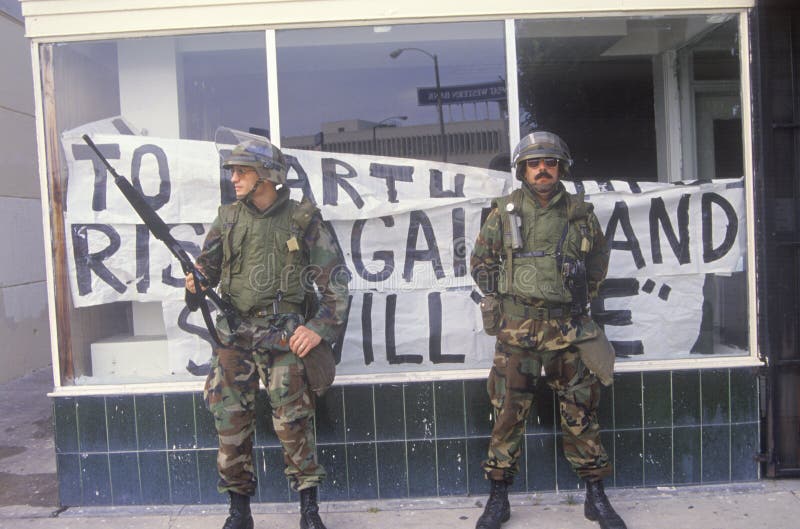 National Guardsmen and Police Cars Patrolling during 1992 Riots, South ...