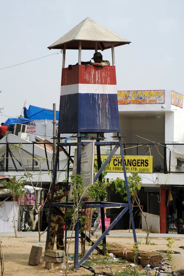 Armed Policeman in a Tower Police Post. India. Editorial Image - Image ...