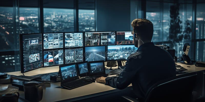 An Armed Security Guard in a Bank Diligently Monitors the Situation ...