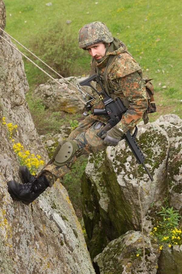 Armed Soldier Hanging on the Rope Stock Image - Image of military ...