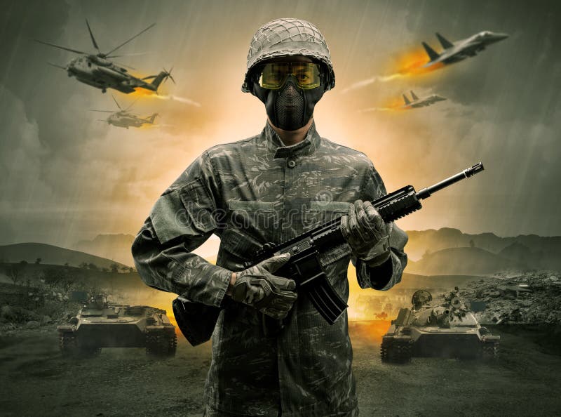 Armed Soldier Standing in the Middle of a War Stock Photo - Image of ...
