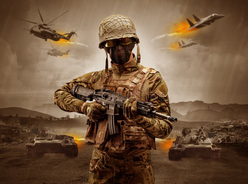Armed Soldier Standing in the Middle of a War Stock Image - Image of ...