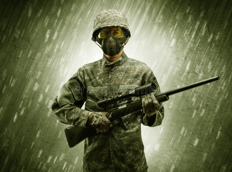 Soldier Standing in Rainy Weather Stock Photo - Image of hurricane ...