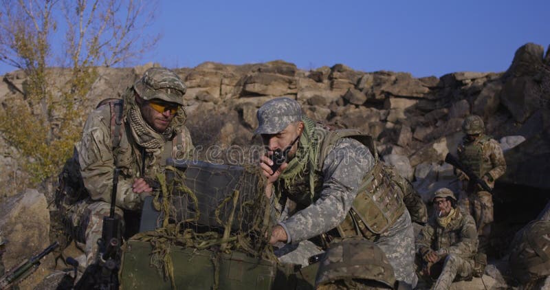 Armed Soldiers Looking at a Computer Stock Image - Image of fight, army ...