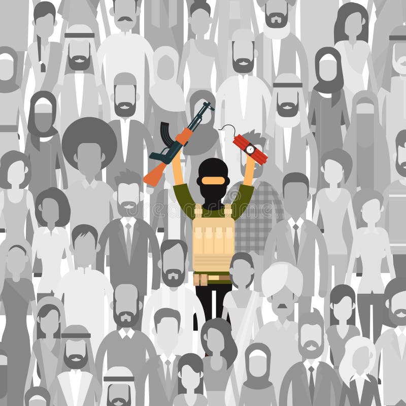 Armed Terrorist in Crowd People Group Terrorism Threat Concept Stock ...