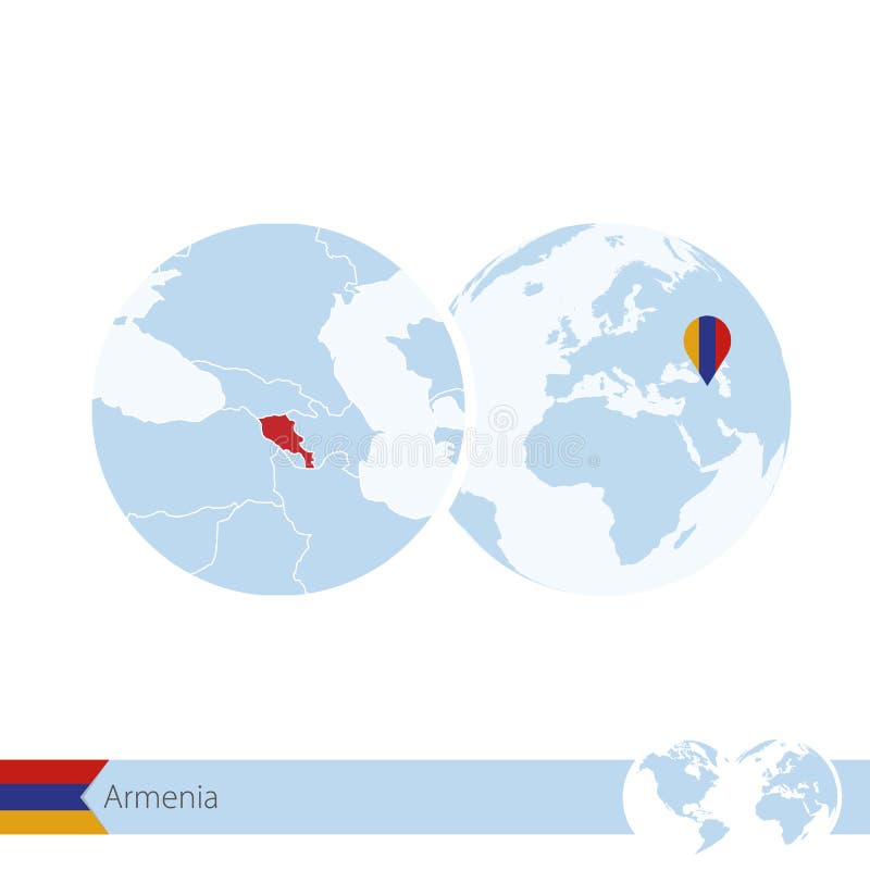 Armenia on World Globe with Flag and Regional Map of Armenia Stock ...