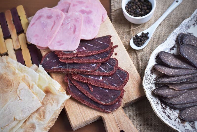 Armenian Basturma - Jerky Beef Meat with Spices on a Plate Stock Image ...