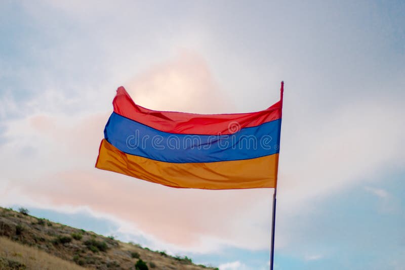 Armenian Flag on Blue Dark Sky Stock Image - Image of banner, armenian ...