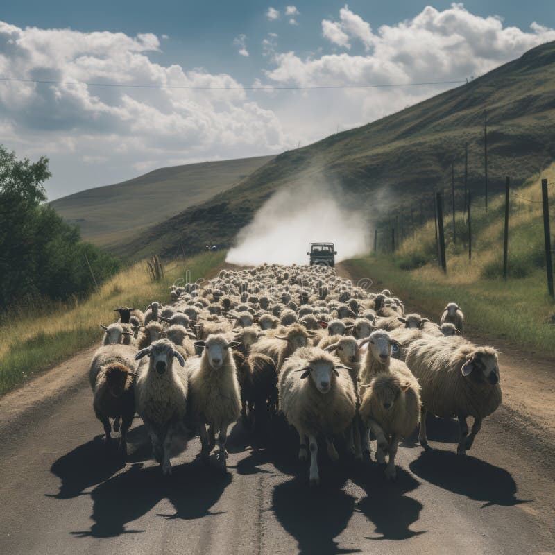 Armenian Sheep Hearder Driving Sheep Stock Illustration - Illustration ...