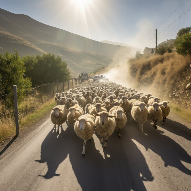 Armenian Sheep Hearder Driving Sheep Stock Photo - Image of grass ...