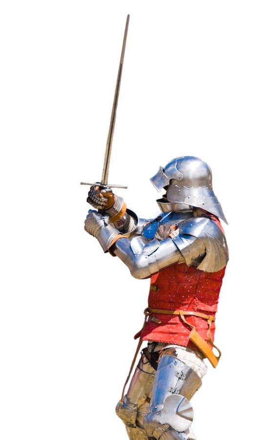 Medeltida Riddare Som Knäfaller Med Svärdet Fotografering för ...