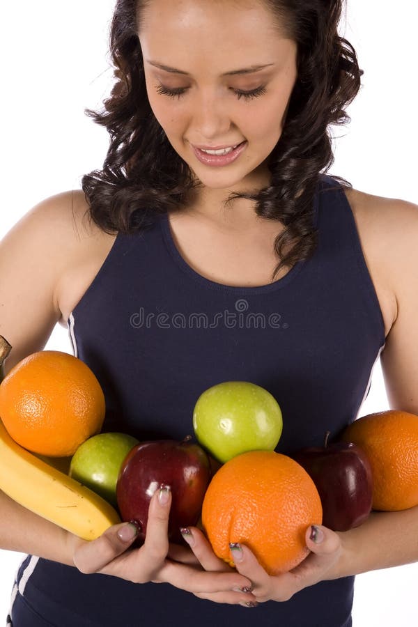 Armful of Fruit Looking Down Stock Photo - Image of emotion, female ...