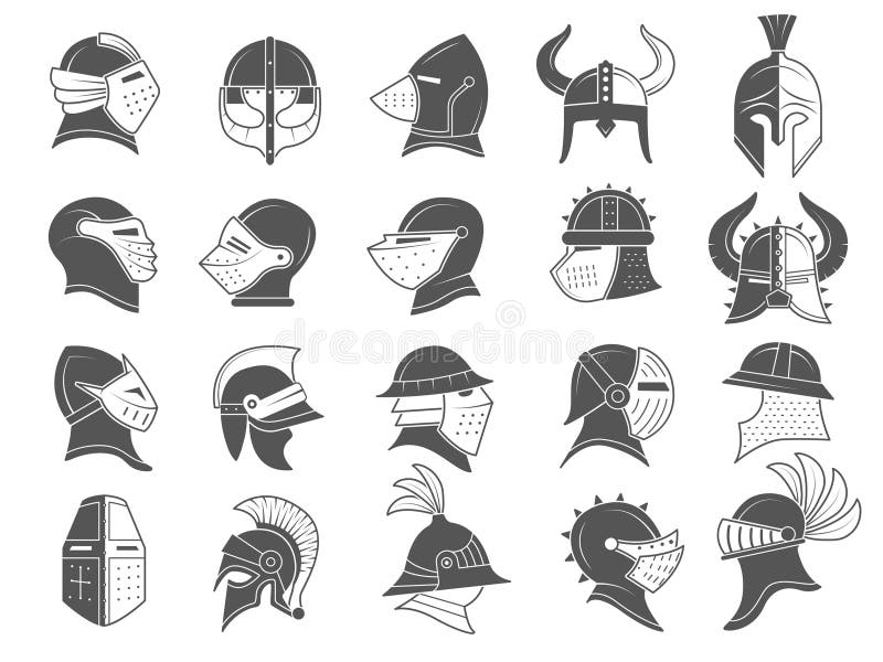Armor Helmets. Medieval Ancient Clothes for Protected Head Warriors ...